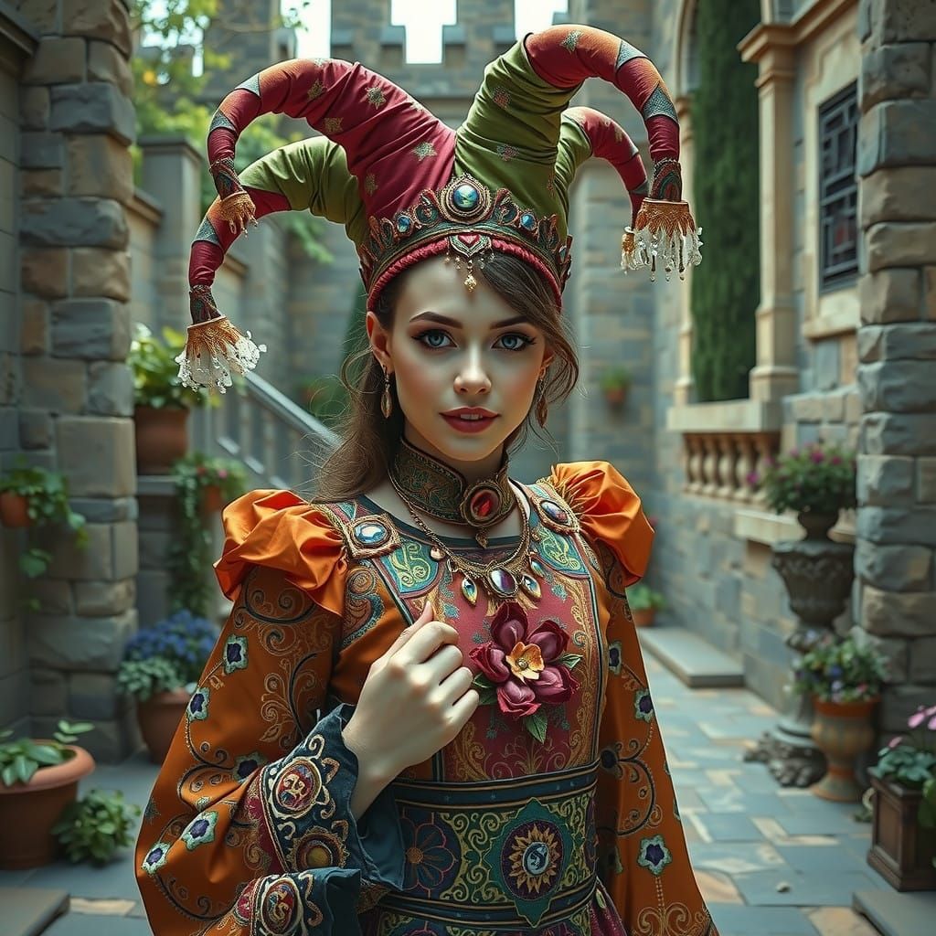 Hyperrealistic Whimsical Jester in Vibrant Cerulea... - AI Art