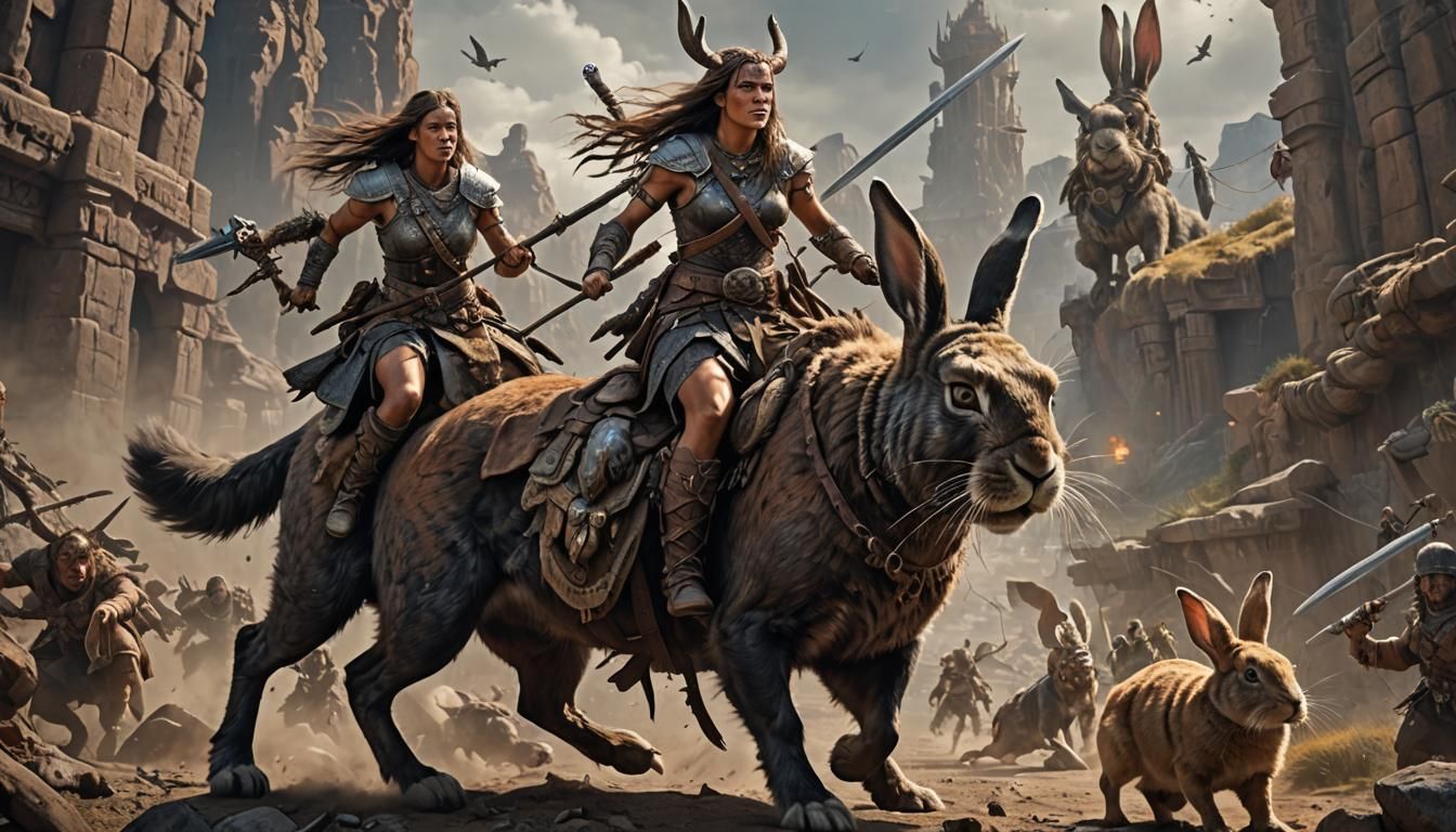 barbarian woman riding a giant rabbit. - AI Generated Artwork ...