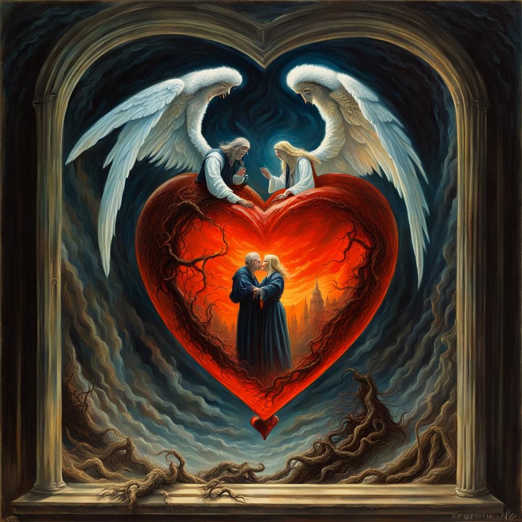 Angel and Demon inside a glass heart oil painting by James Gurney ...