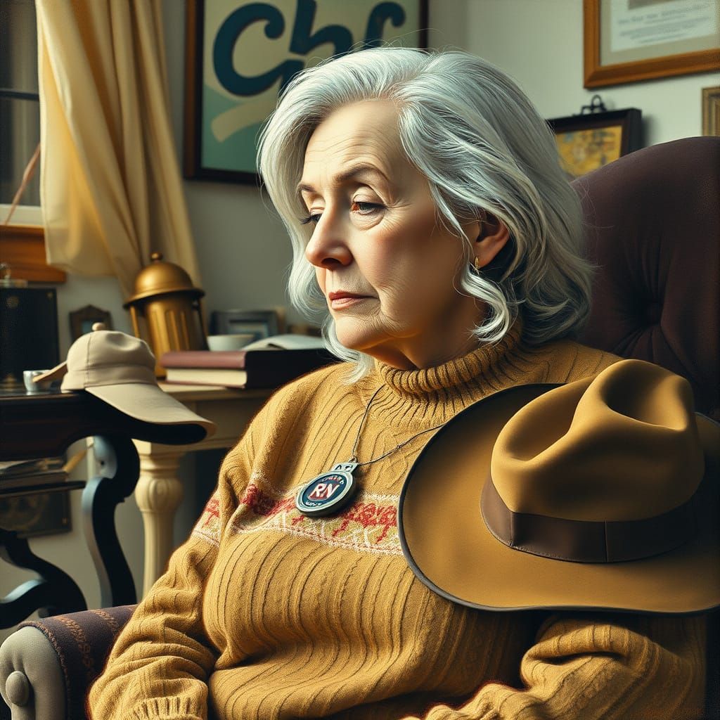 A poignant portrait of an elderly woman, lost in the vivid memories of ...