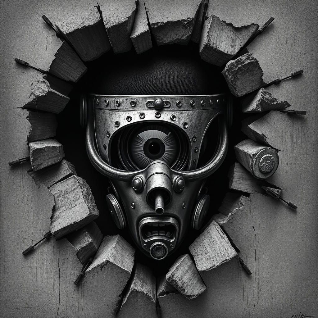 Masked villain emerging from a wall