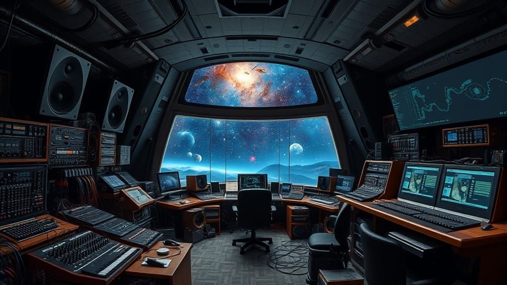 Retro-Futuristic Control Room with Analog Synthesi... - AI Art