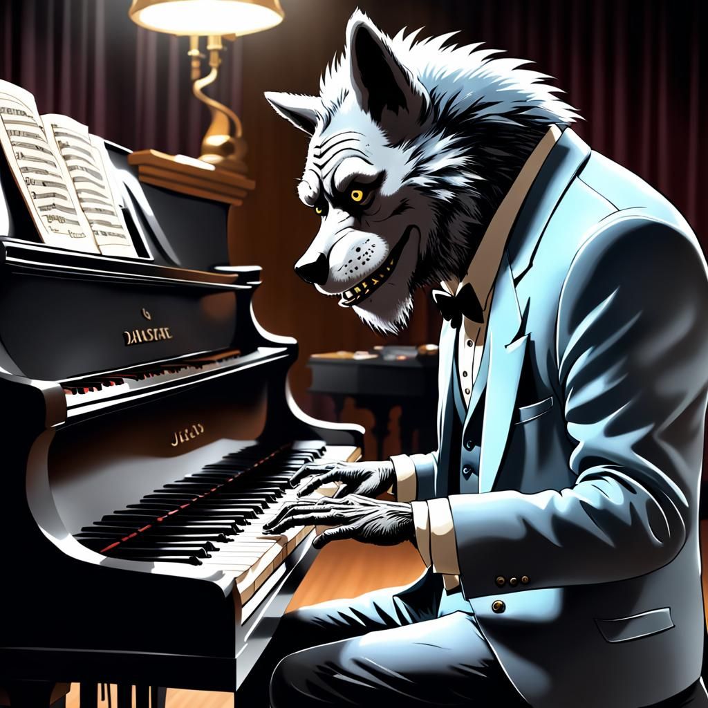 Werewolf playing piano as jazz musician - AI Generated Artwork ...
