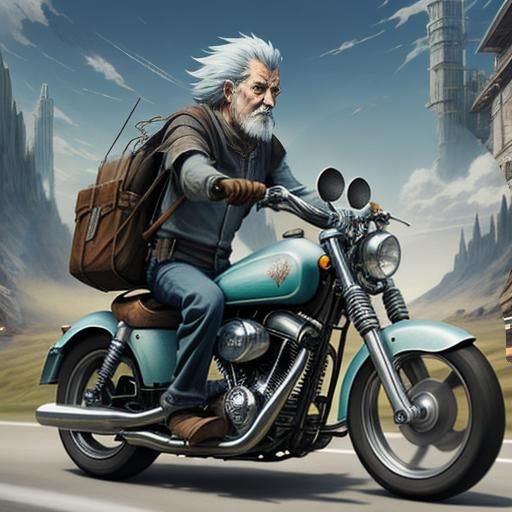 A wizard on a motorcycle on the open highway. Concept art - AI ...