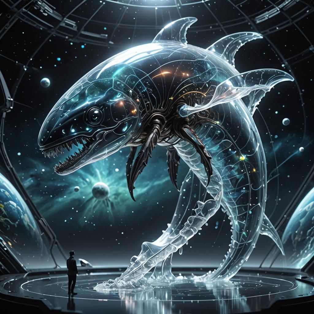 interstellar impact - Alien Whale in Cosmic Glass Hologram