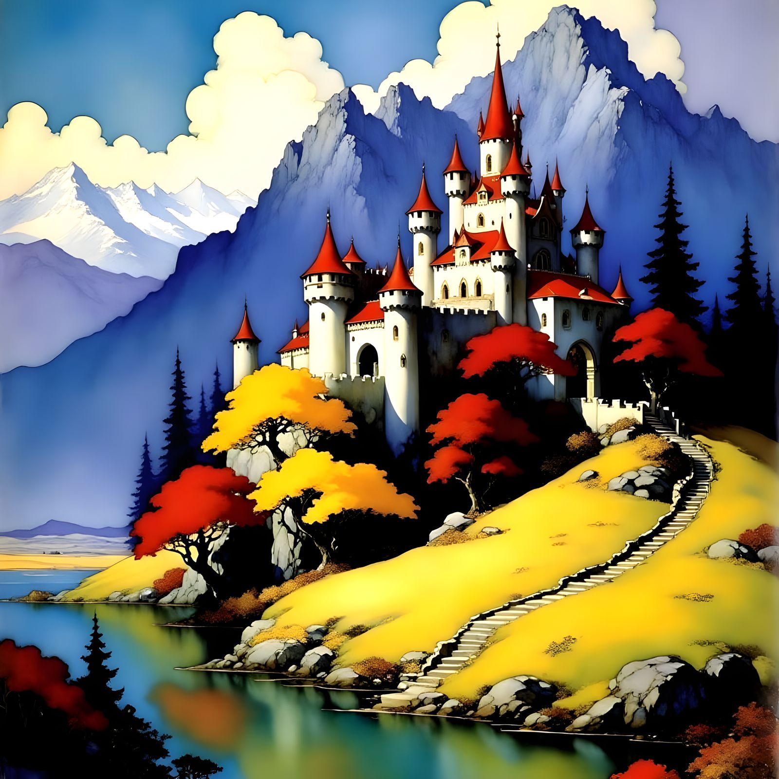 Fantasy castle, Landscape By wayne thiebaud, pino daeni