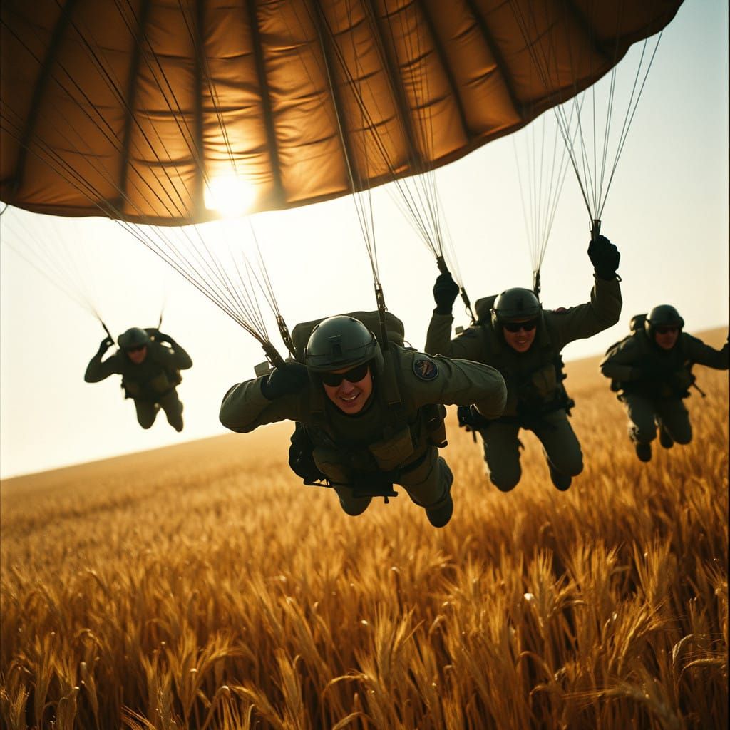 Drop Zone - Tactical Operatives Plunge into Sunlit Wheat Fi...
