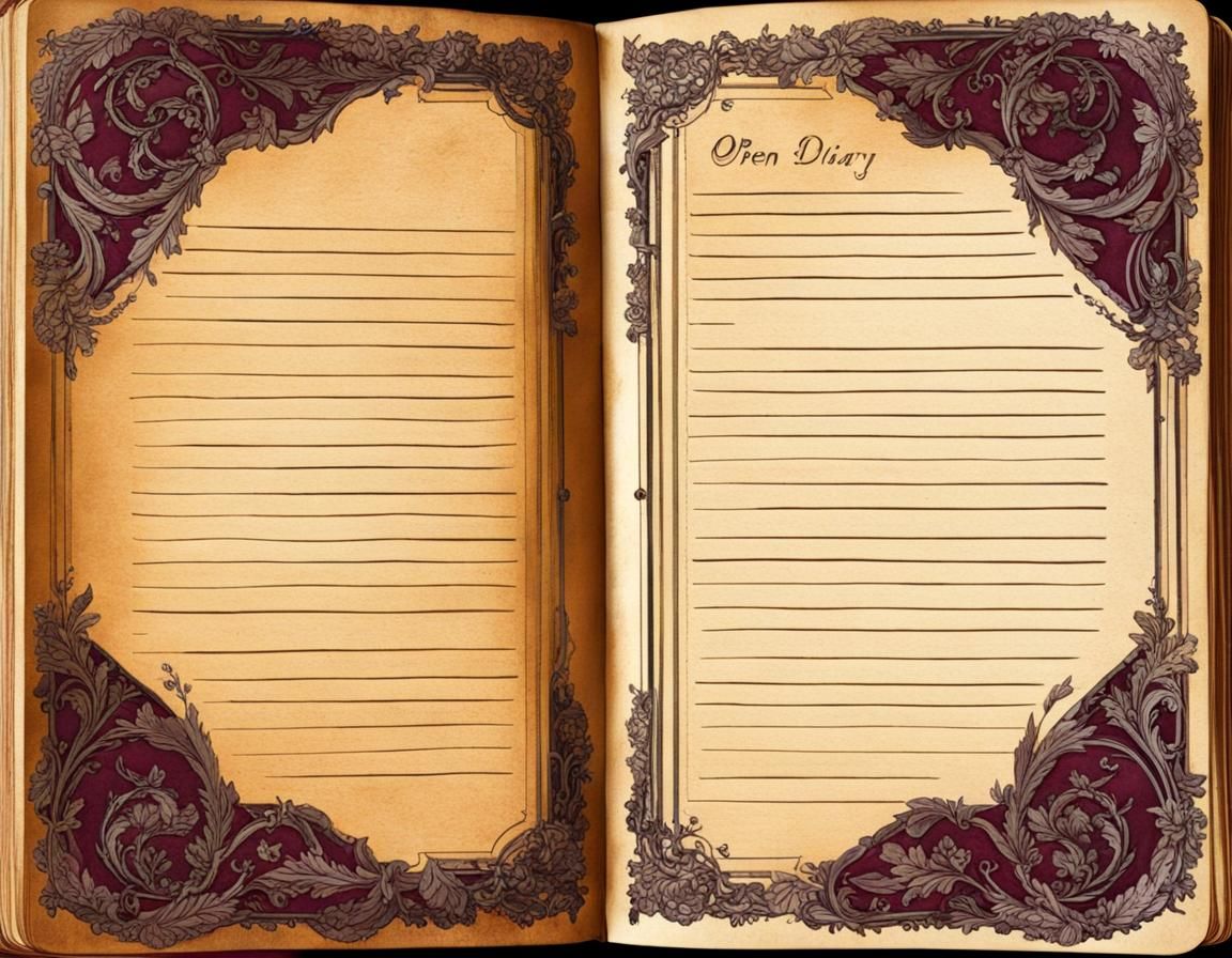 beautiful old open journal, stained deep burgundy vignette paper ...