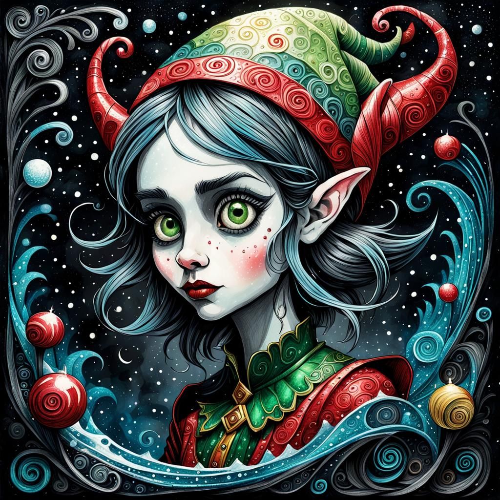 Beautiful Christmas elf. Tim Burton Dan Mumford art deco underground ...