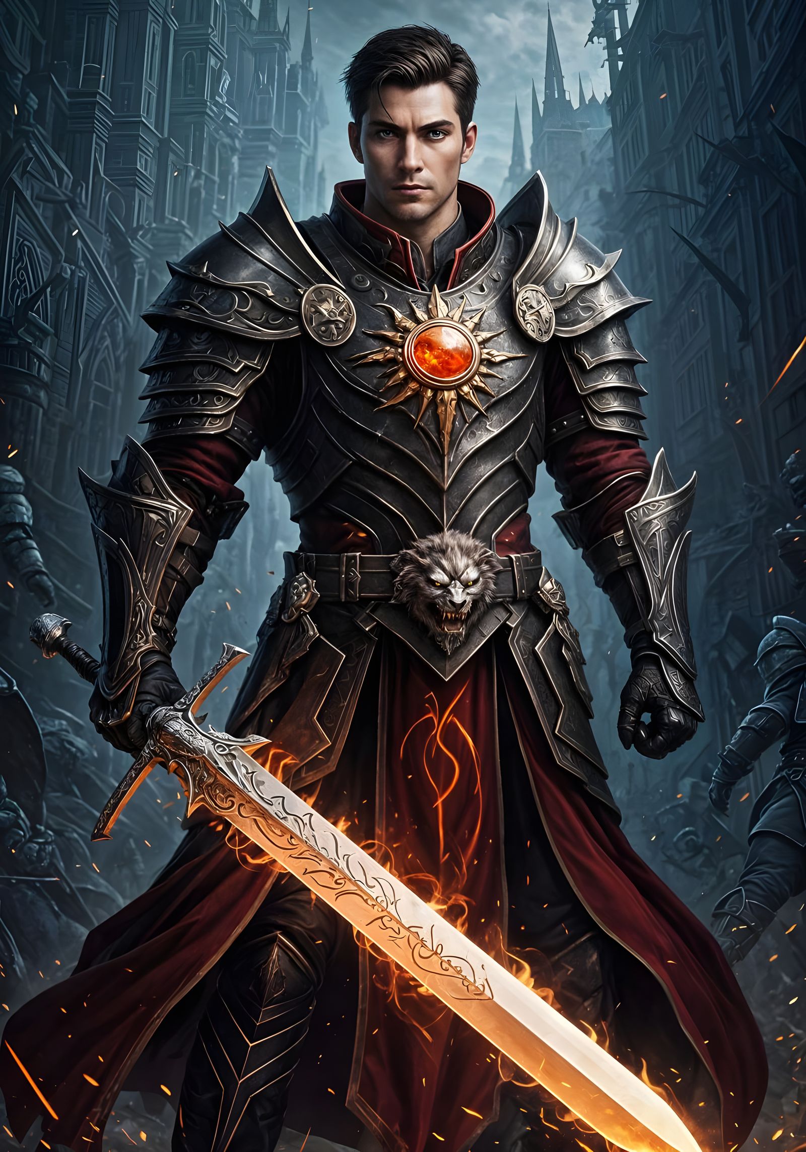 Handsome Warlock in Midnight Armor - AI Art