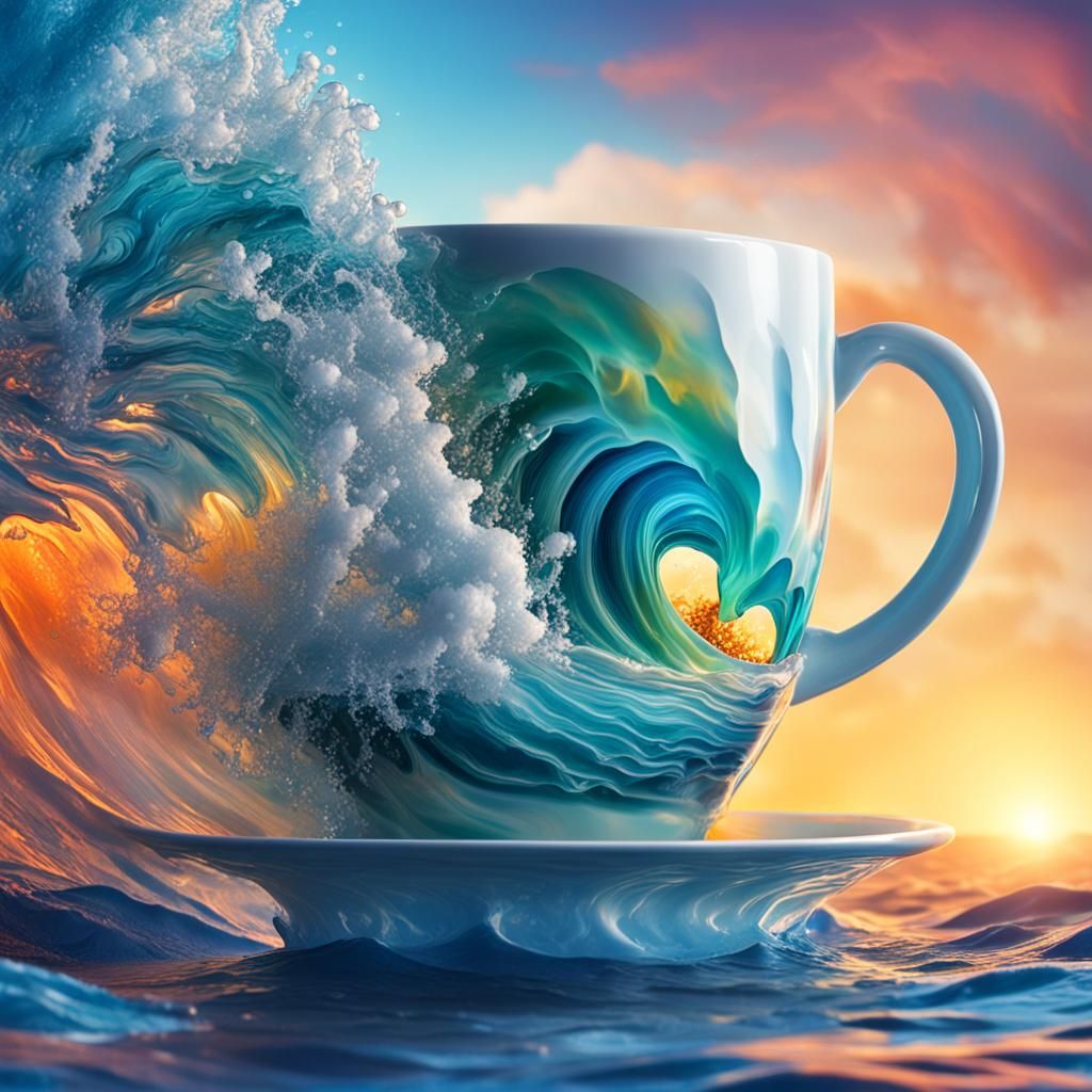 Ocean Wave in a cup extremely detailed - AI Generated Artwork - NightCafe Creator