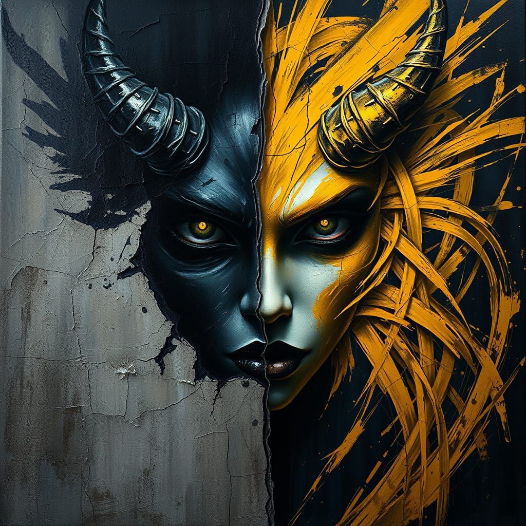Dark Fantasy Demonic Female Portrait in Oil on Can... - AI Art