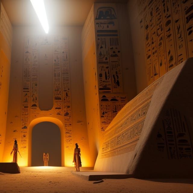 An egyptian hieroglyphic on the inside of a pyramid wall. - AI ...