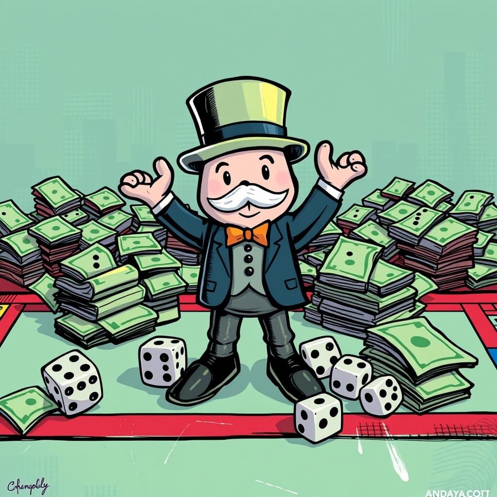 Monopoly Character on Colorful Game Board in Whims... - AI Art