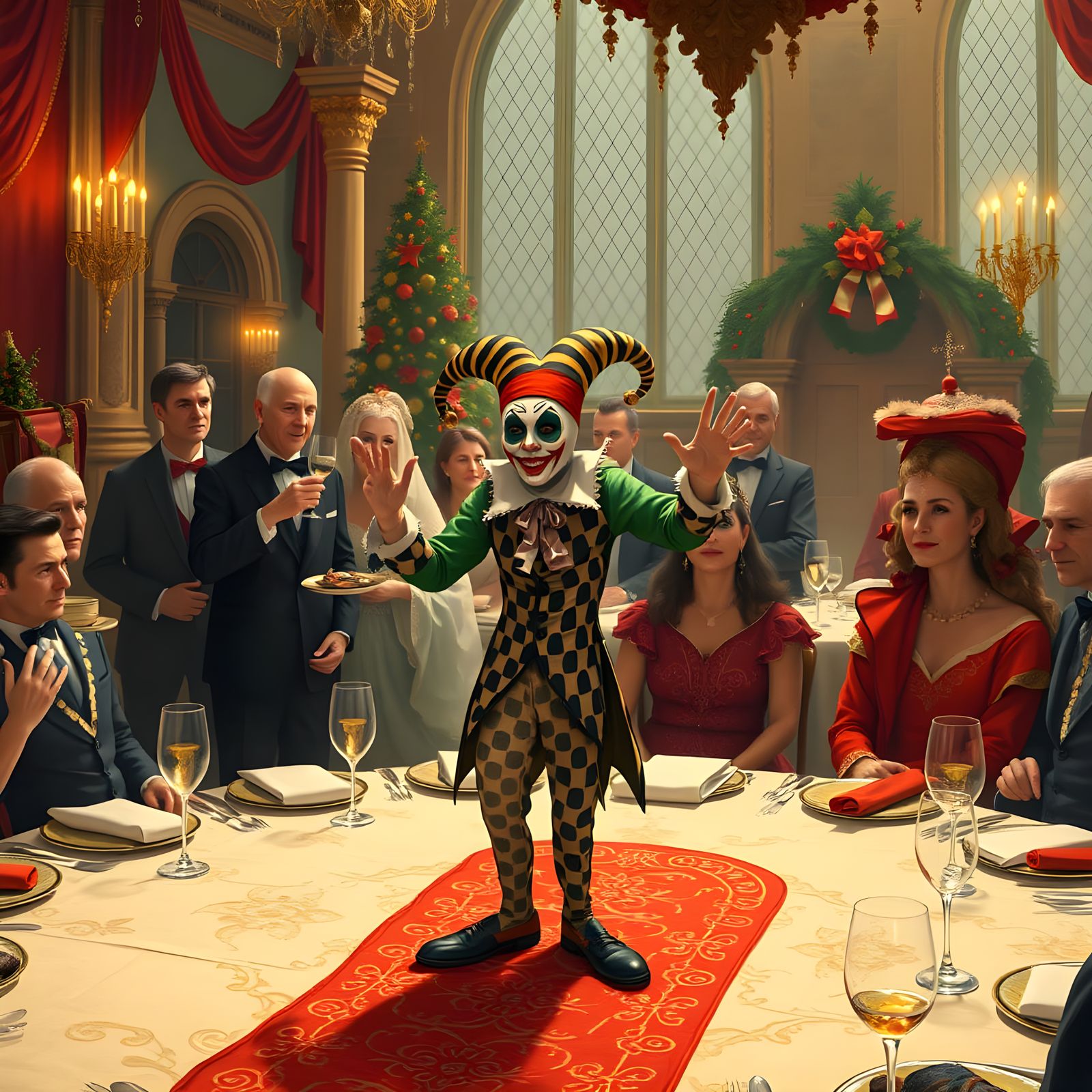 Jester Performs at Grand Feast with Festive Compan... - AI Art