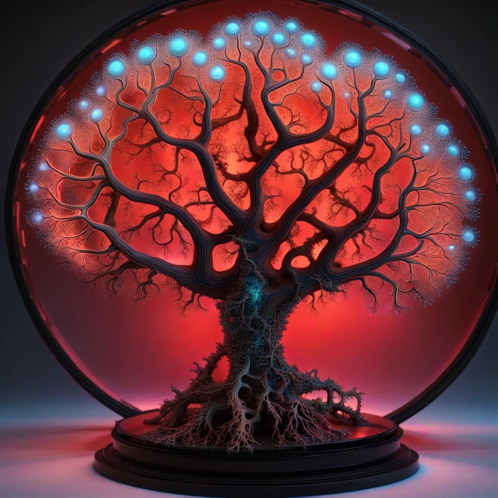 Fibonacci sequence. Delicate bioluminescent and iridescent alien tree ...