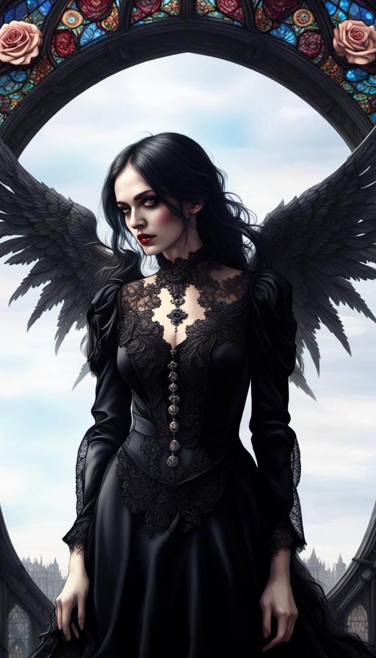 Beautiful Female Fallen Angel, Black Hair, Black Wings, Black Lace ...
