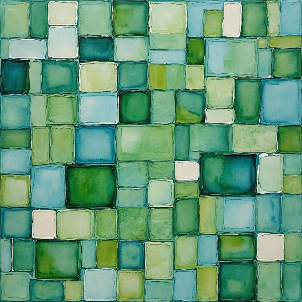 Geometric art, precisionism, sky blue circles entering into rectangles ...