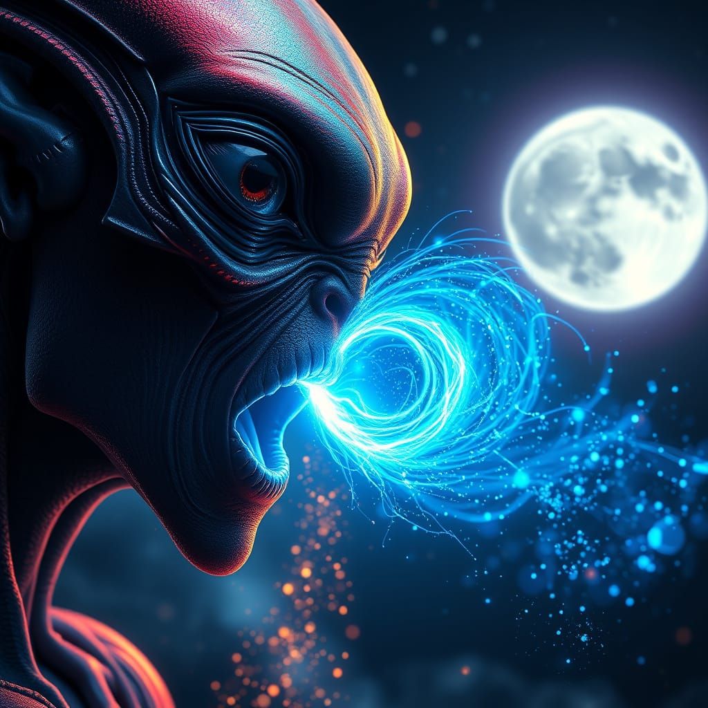 Alien wrath - Ethereal Alien Encounter in Neon Hues