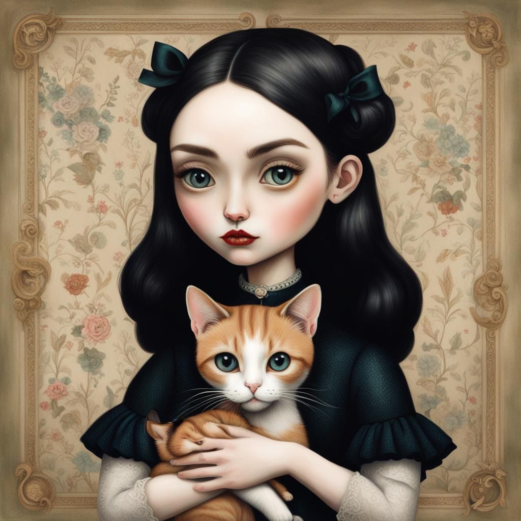 Sara Holding a Cat in the Style of Mark Ryden - AI Generated Artwork ...