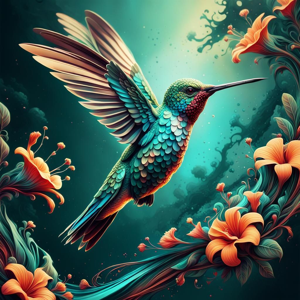 A bird portrait of hummingbird, concept art, by Alberto Seveso, Cyril ...