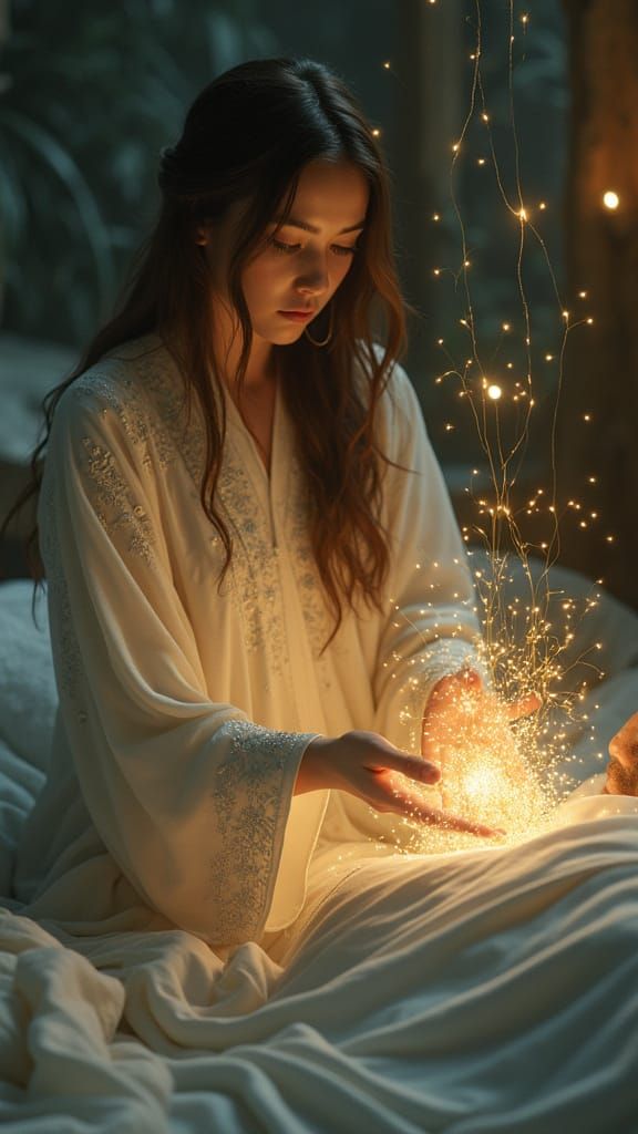 A serene healer - Mystical Healer Radiates Golden Energy