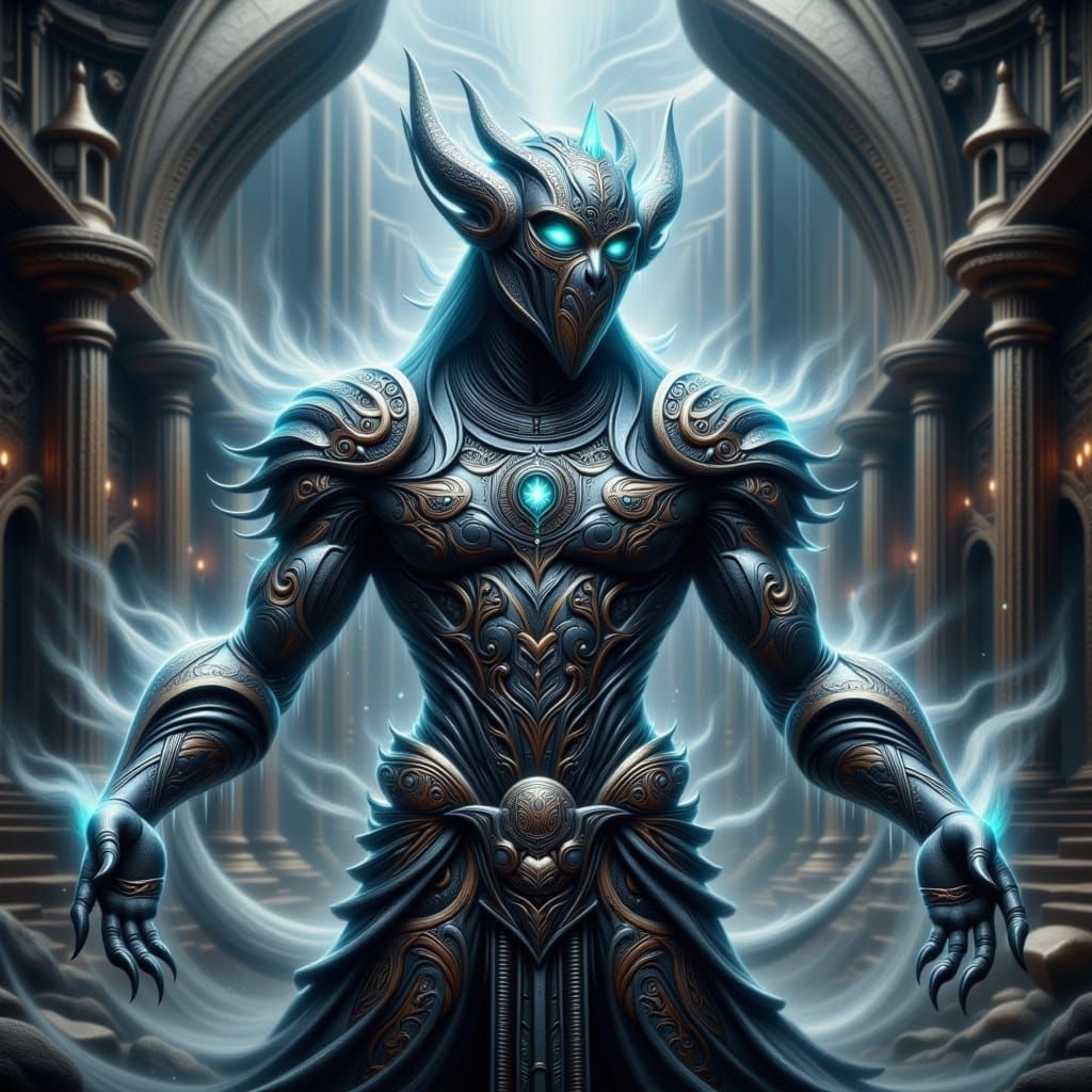 Mystical Warrior in Futuristic Aztec Armor Stands ... - AI Art