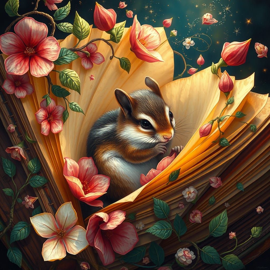Surreal Chipmunk Portrait in O'Keeffe-Gami Style - AI Art