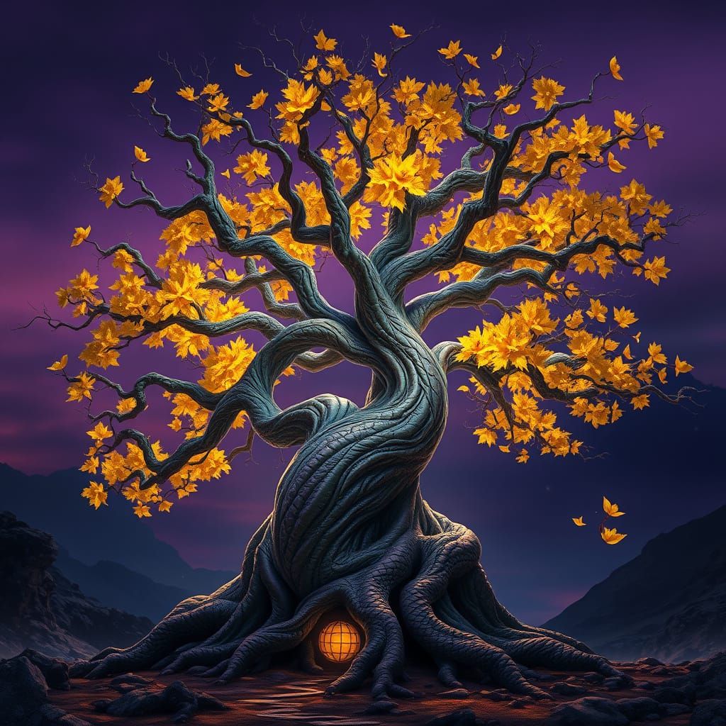 Dragon Tree of Life - Majestic Dark Fantasy Tree of Life in...
