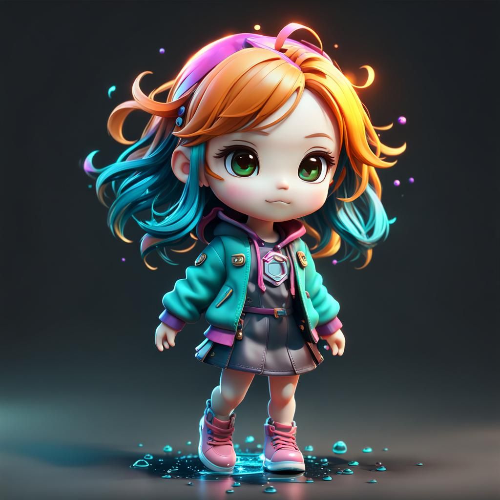 image of full body image of a cute little chibi girl realistic, vivid ...
