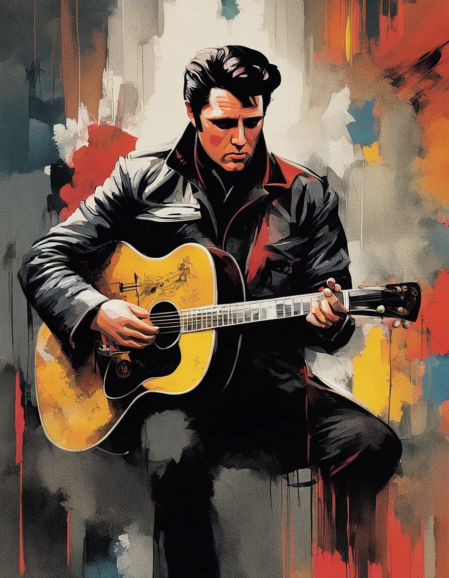 Abstract Portrait of Elvis Presley in Oil Painting... - AI Art