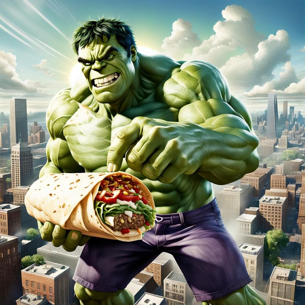 The Incredible Hulk ... Enjoying His Massive Burrito - AI Generated ...