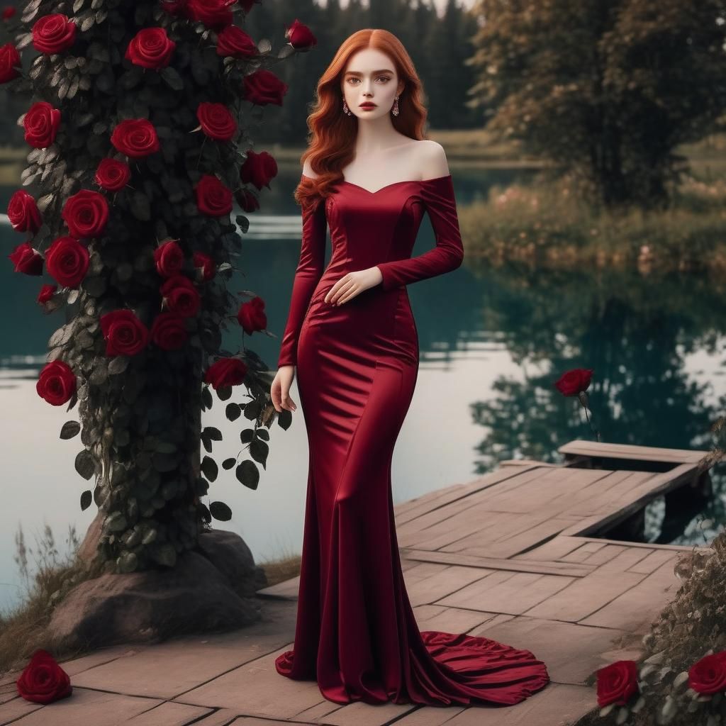 Deep Red Close Fitting Evening Gown Realistic & Creative. Redone. - AI Generated Artwork ...