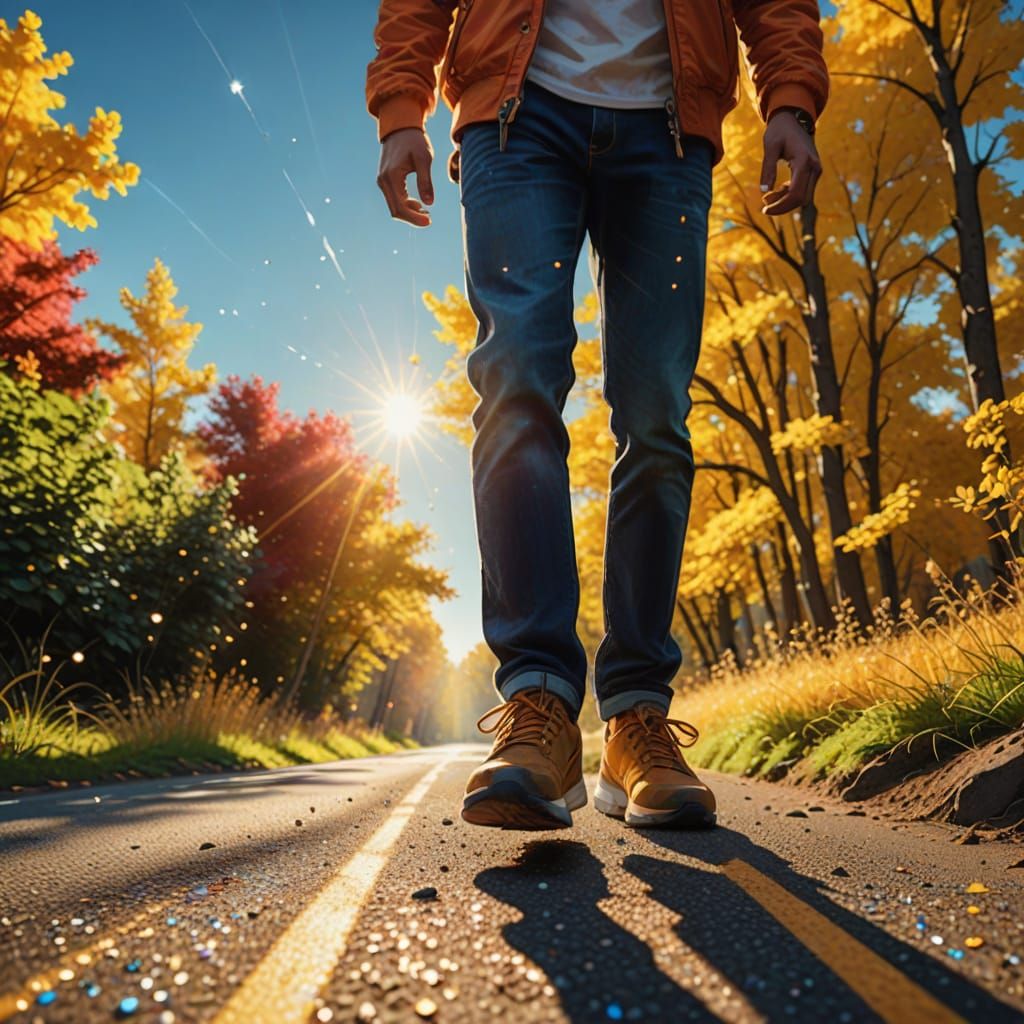 I`m walking on sunshine - Sunny Road Wanderer in Vibrant Dig...