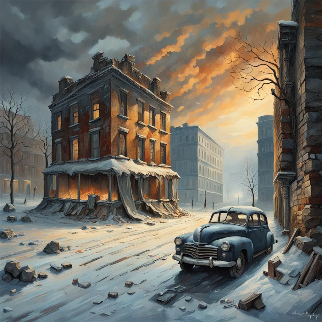 Postapocalyptic city - Frostbitten Metropolis in a Bleak Win...