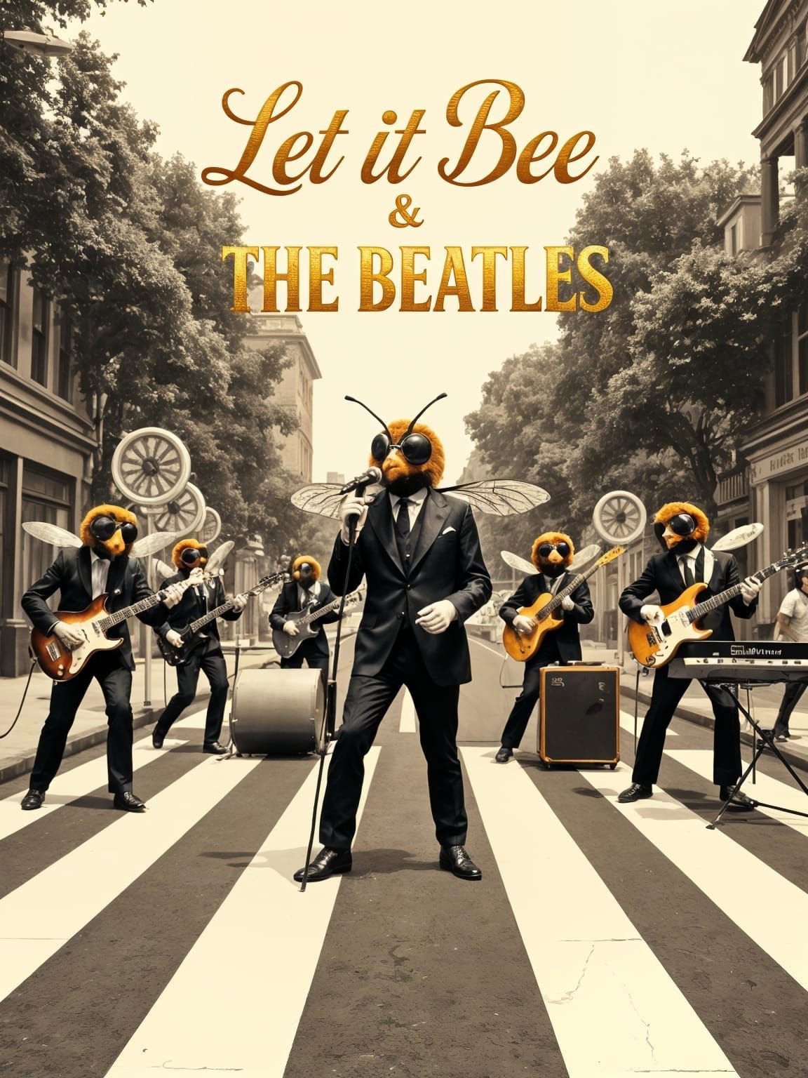 vintage old monochrome sepia photo , anthropomorphic bee band ...