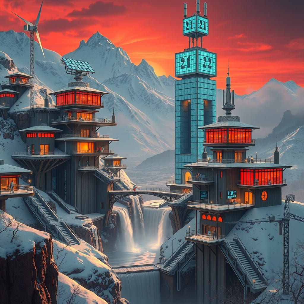Solarpunk Utopian Winter Colony v5 - Solarpunk Utopian Winte...