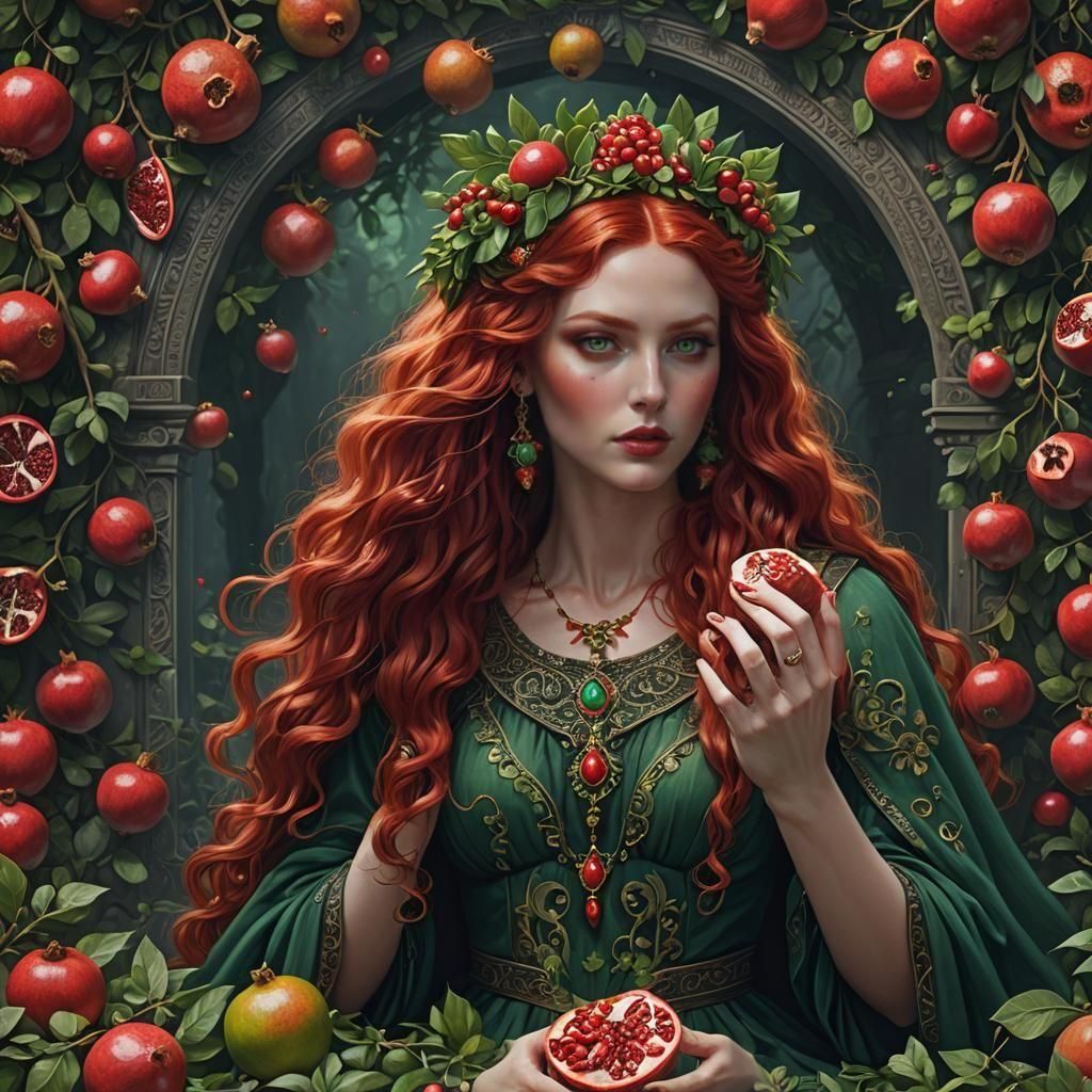 Goddess of Springtime, Devouring Pomegranate in a ... - AI Art