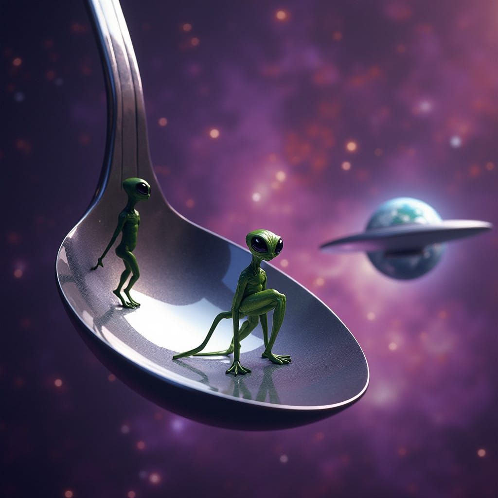Cosmic Spoon Carries Curious Aliens Above Vibrant ... - AI Art