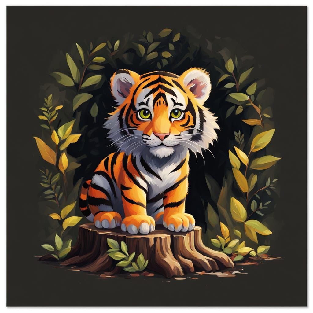 ein Chibi-Tiger - Vibrant Chibi Tiger Cub in Warm Light