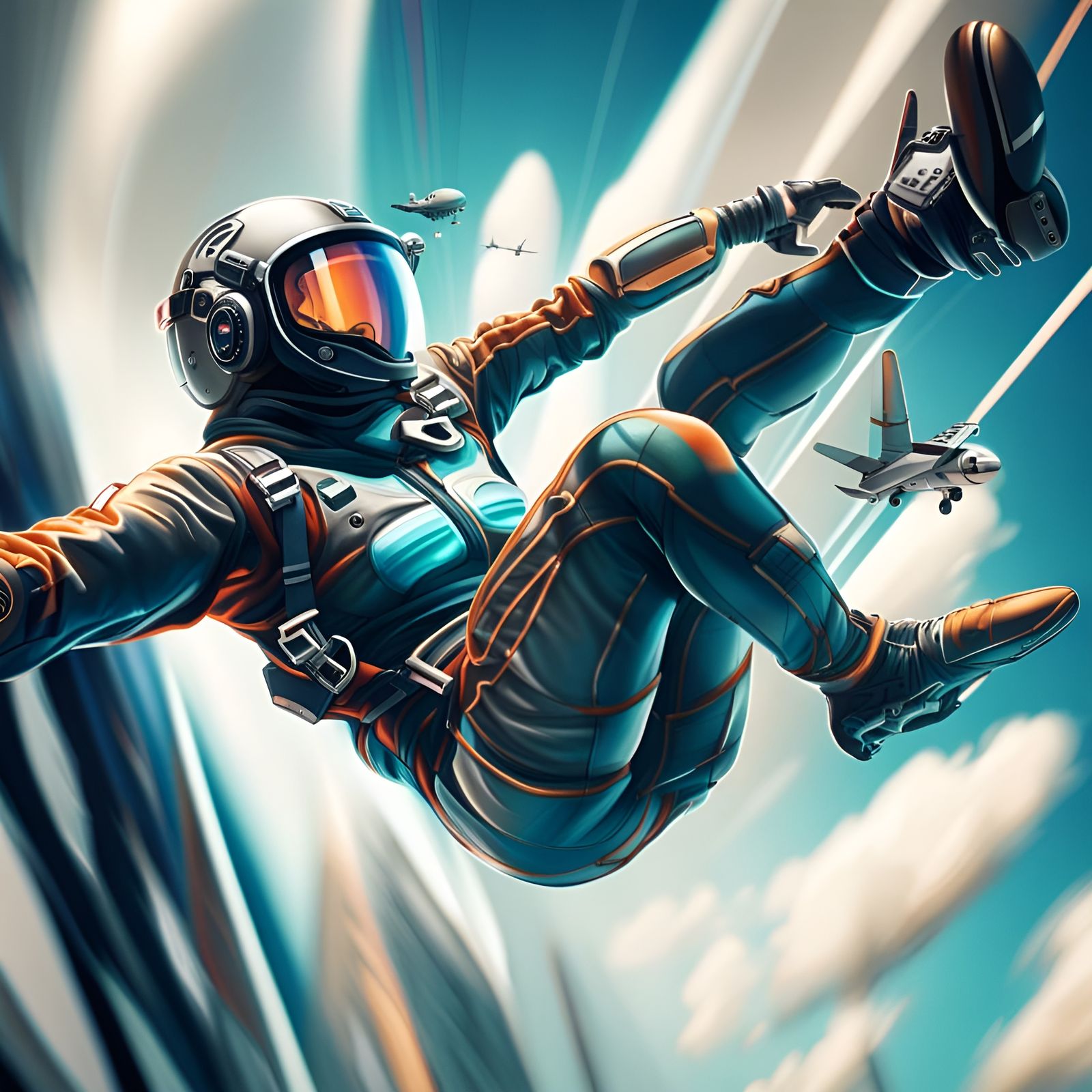 Skydive, airplane, motion lines, fast, sense of speed, futuristic ...