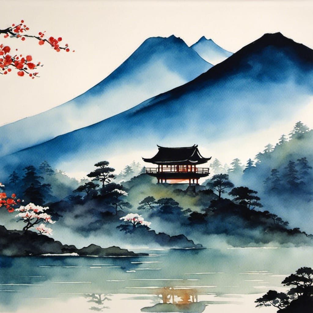 Japanese style watercolor painting by Yanqun Xue - AI Generated Artwork ...