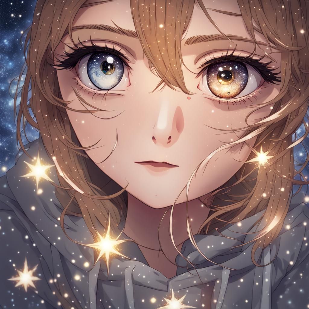 realistic hazel colored eye close up with the milkyway galaxy ...