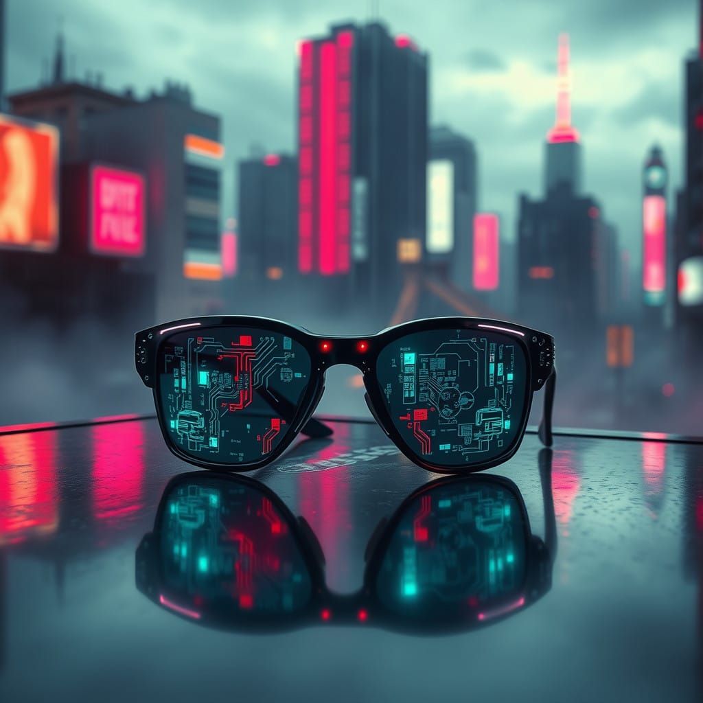 Cyber Shades - Cyberpunk Sunglasses in a Smoky Neon City