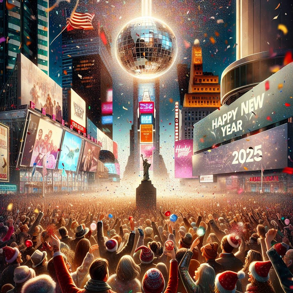 New Years countdown in Times Square, New York City.