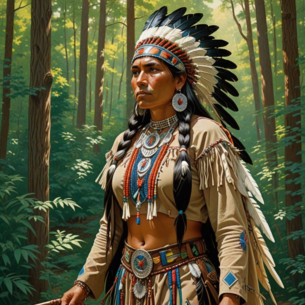 Beautiful Apache Indian maiden, long black hair, deep brown eyes