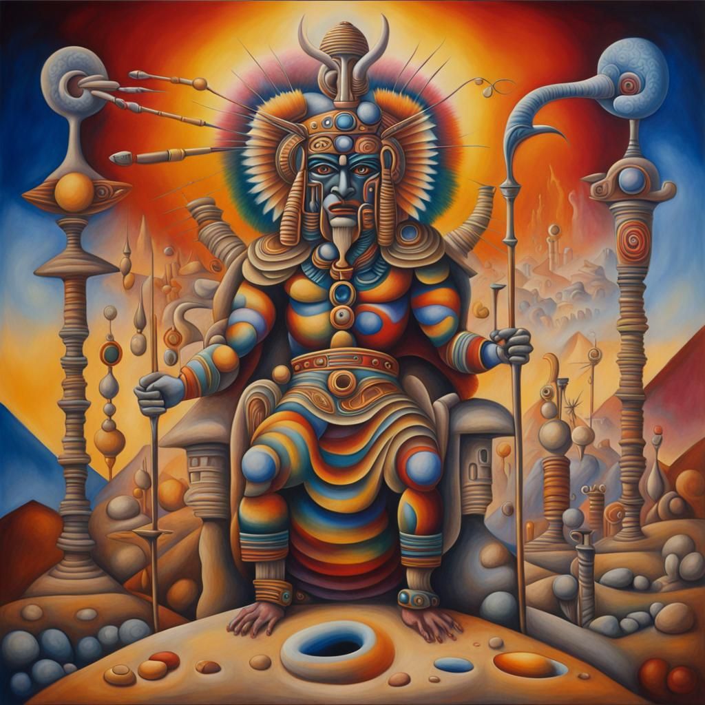 Ugallu, Mesopotamian mythical airbrush art detailed painting colourful ...