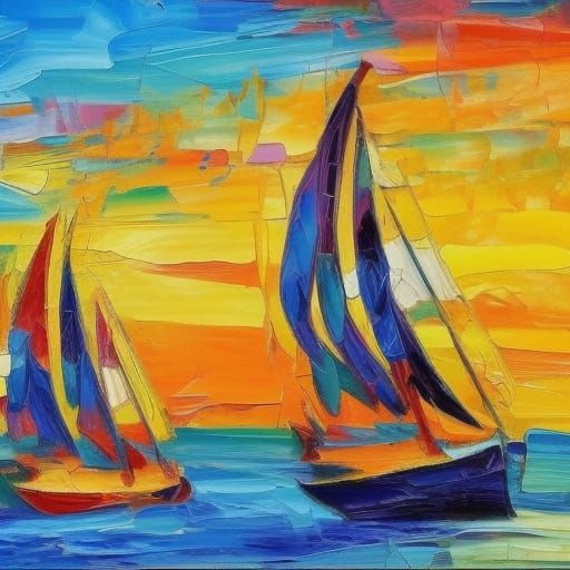 Heading for sea, sun and sand by boat neo-impressionism expressionist ...