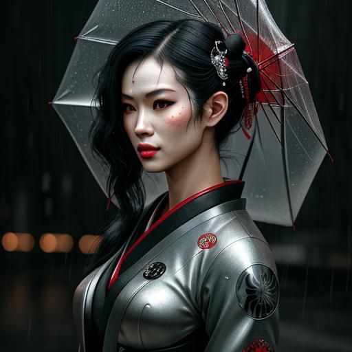 Cyborg Geisha in the Rain - AI Generated Artwork - NightCafe Creator