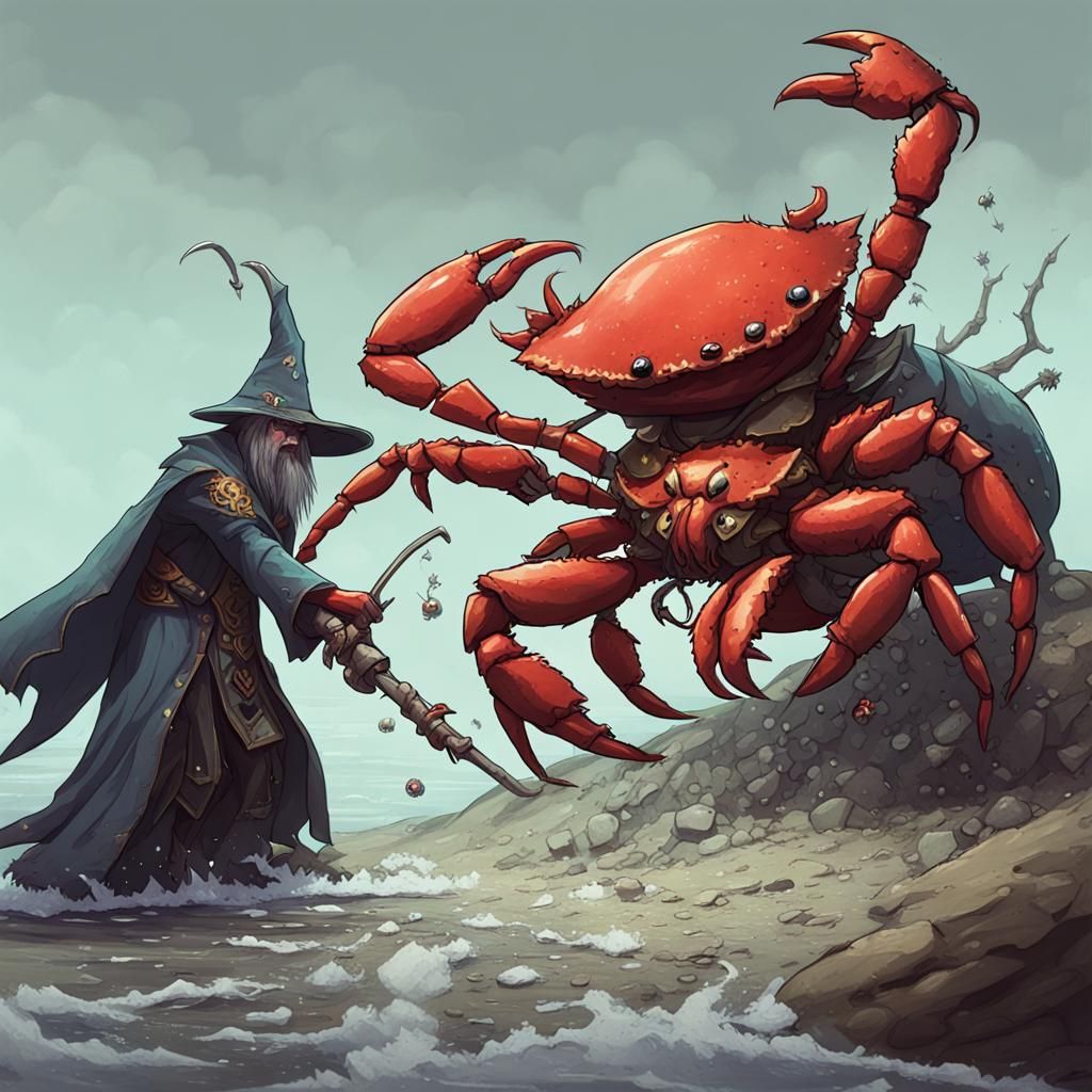 A crab wizard fighting a crab necromancer - AI Generated Artwork ...